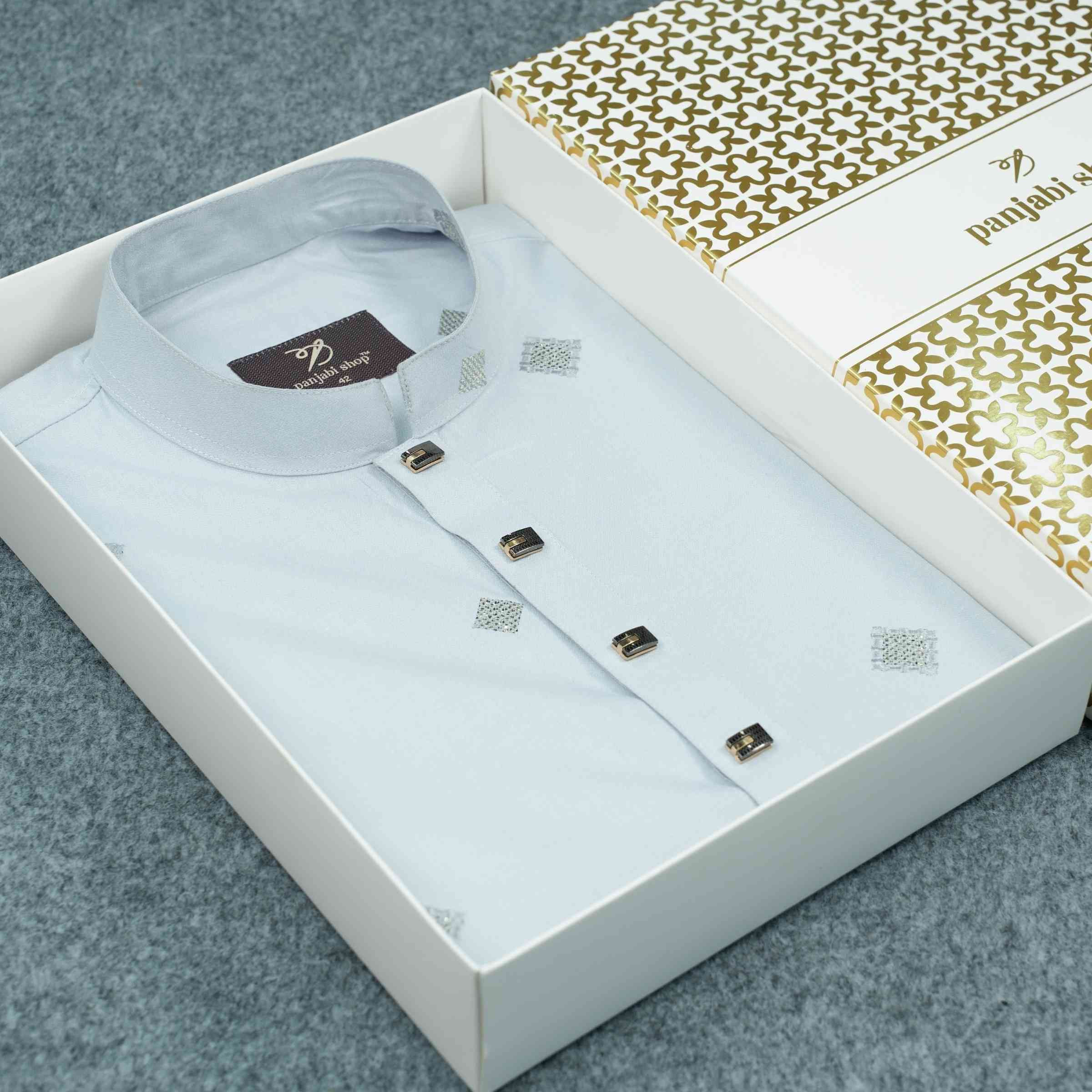 kabbocollectionbd - Luxury Embroidered Panjabi Silver