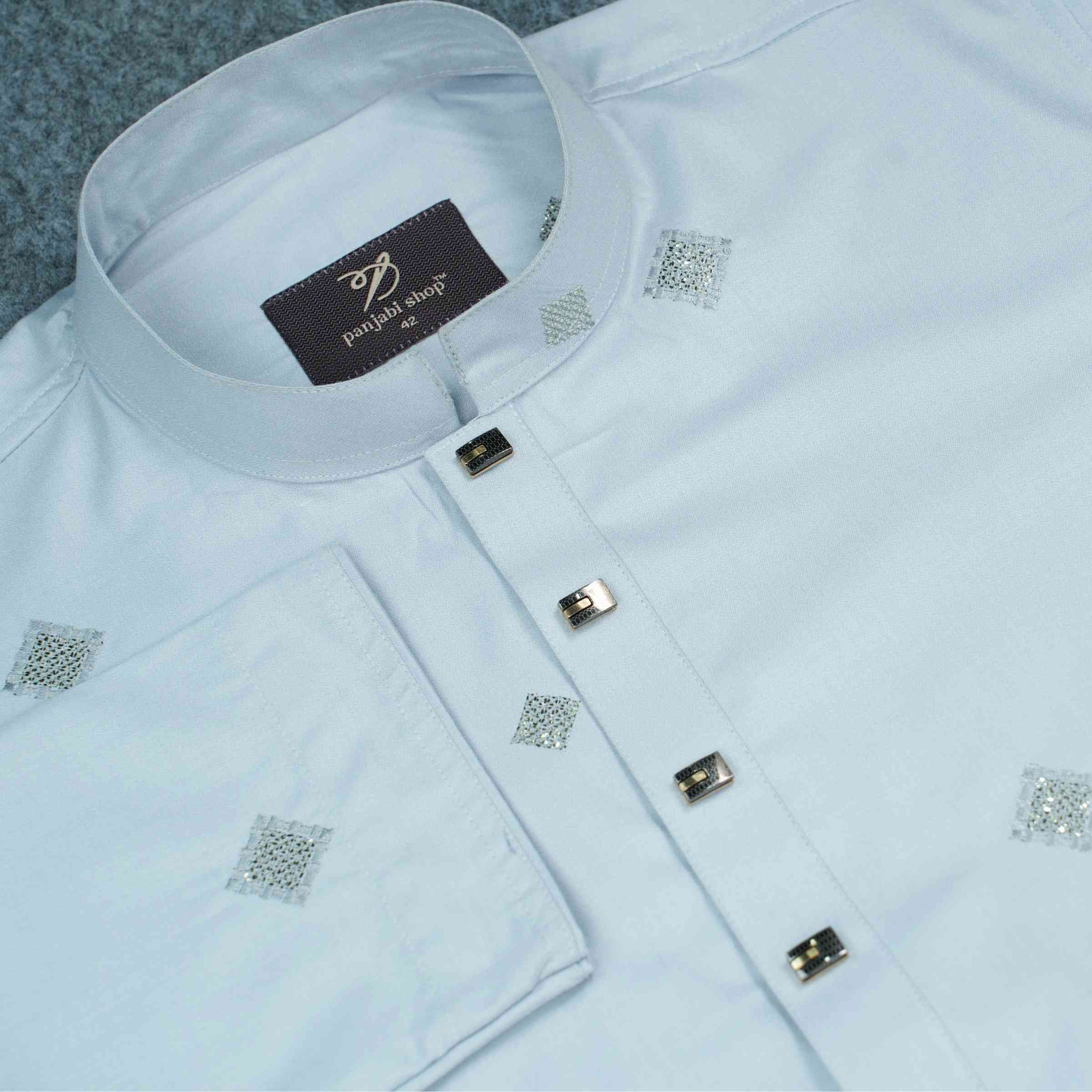 kabbocollectionbd - Luxury Embroidered Panjabi Silver